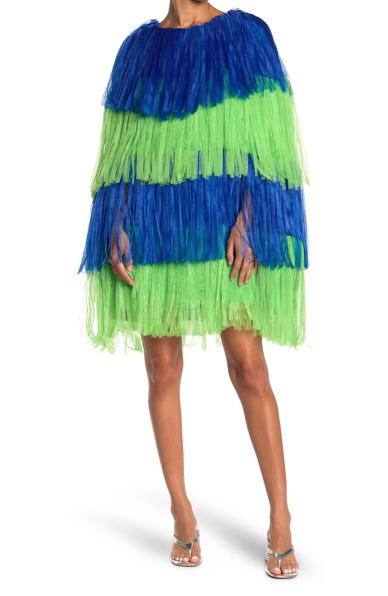 Moschino Colorblock Ribbon Fringe Tiered Shift Dress | Nordstromrack
