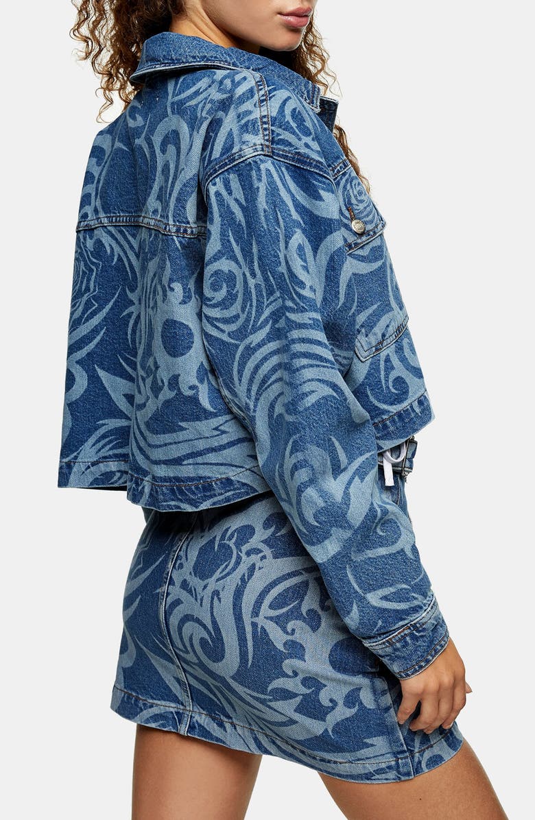 Topshop Laser Print Crop Denim Jacket | Nordstrom