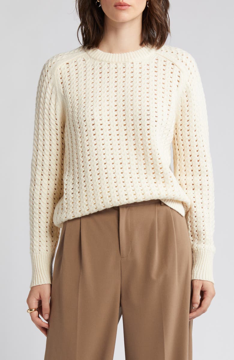 Nordstrom Signature Open Stitch Crewneck Wool & Cashmere Sweater ...