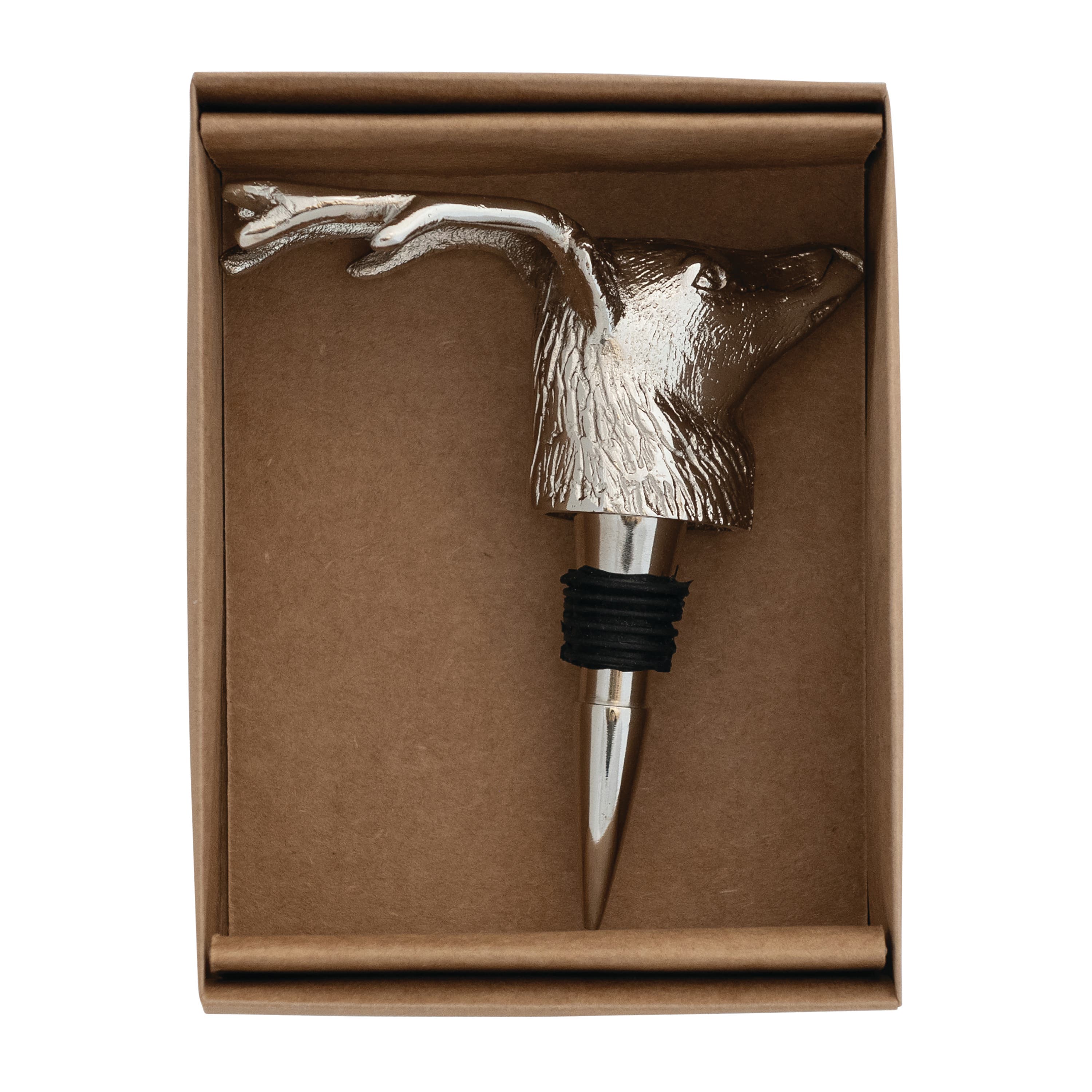 Storied Home Cast Aluminum Deer Head Bottle Stopper in Kraft Box ...