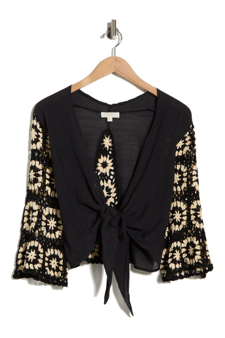 Crochet Long Sleeve Tie Front Cover-Up Top (Women) | Nordstromrack