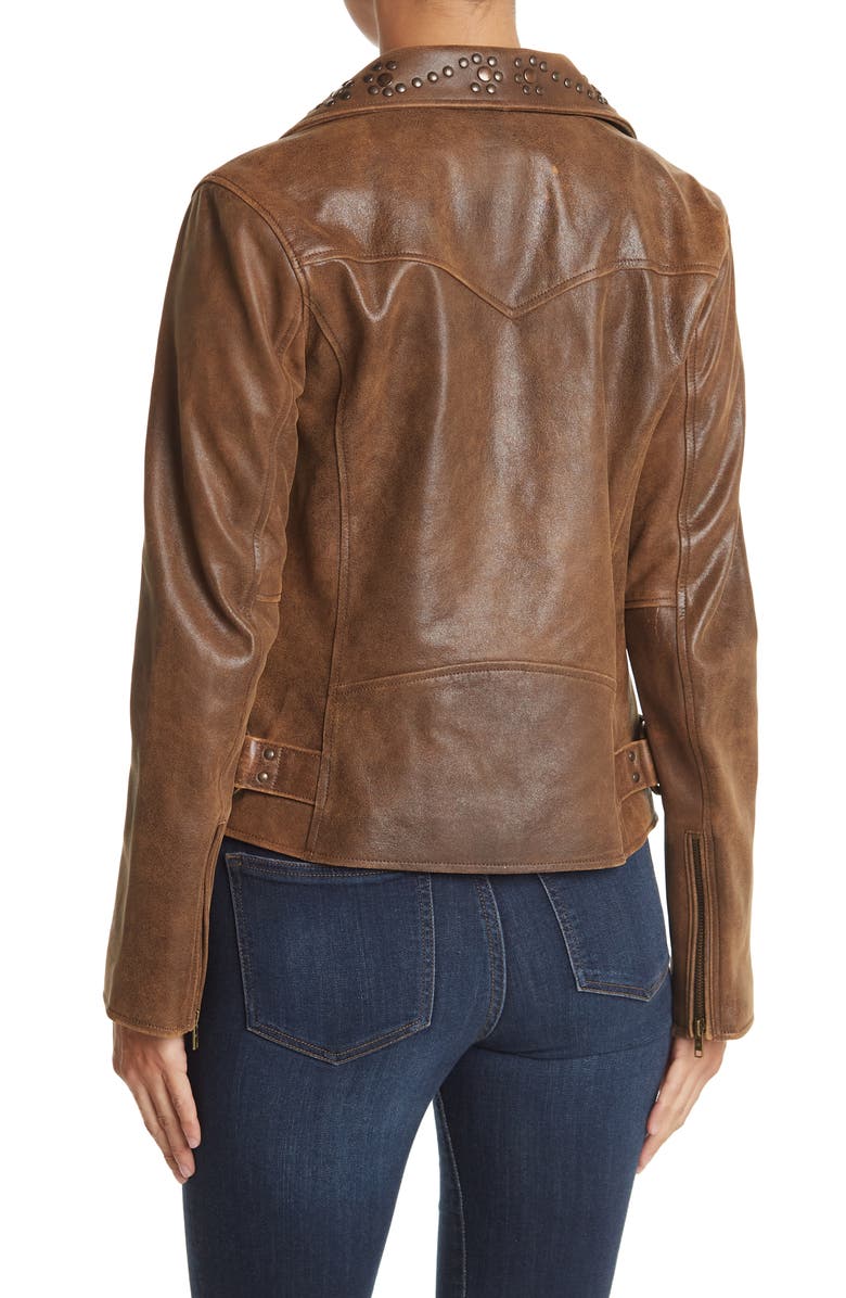 Frye Studded Crackle Lambskin Leather Crop Moto Jacket | Nordstromrack