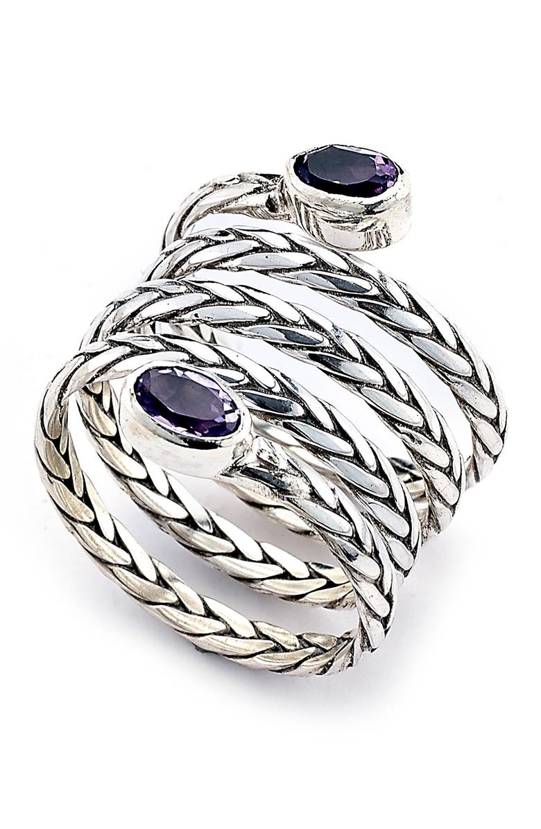 SAMUEL B. Sterling Silver Bezel Set Amethyst Byzantine Coil Ring ...