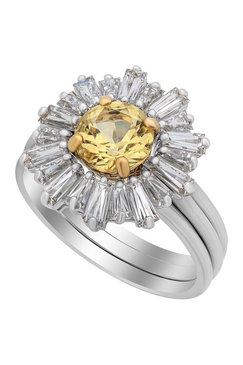 Sunshine Rhodium Plated Swarovski Crystal Sunburst Ring Set - Size 7.75 ...
