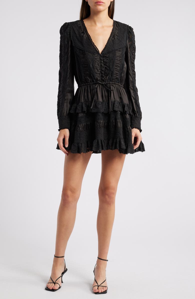 LoveShackFancy Kal Lace Trim Long Sleeve Minidress | Nordstrom