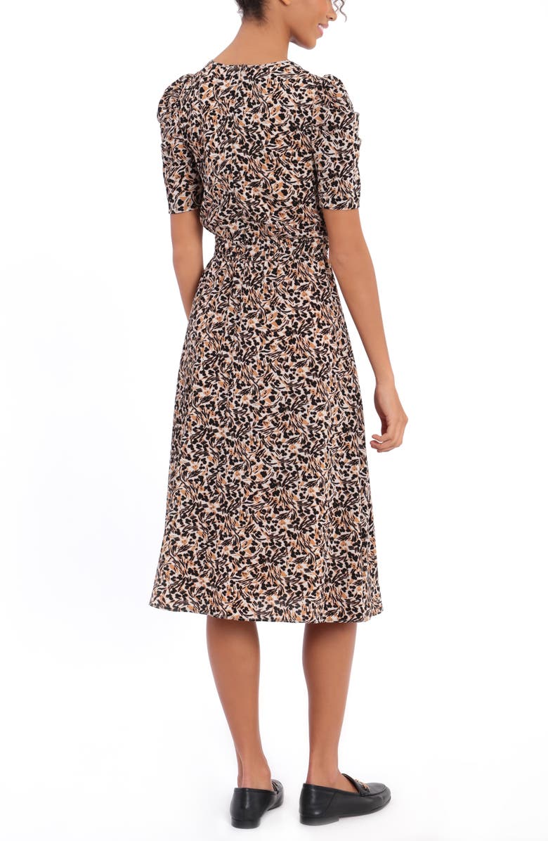 Maggy London Floral Ruched Sleeve A-Line Bubble Crepe Dress | Nordstrom
