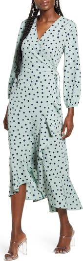 VERO MODA Henna Polka Dot Long Sleeve Wrap Dress | Nordstrom