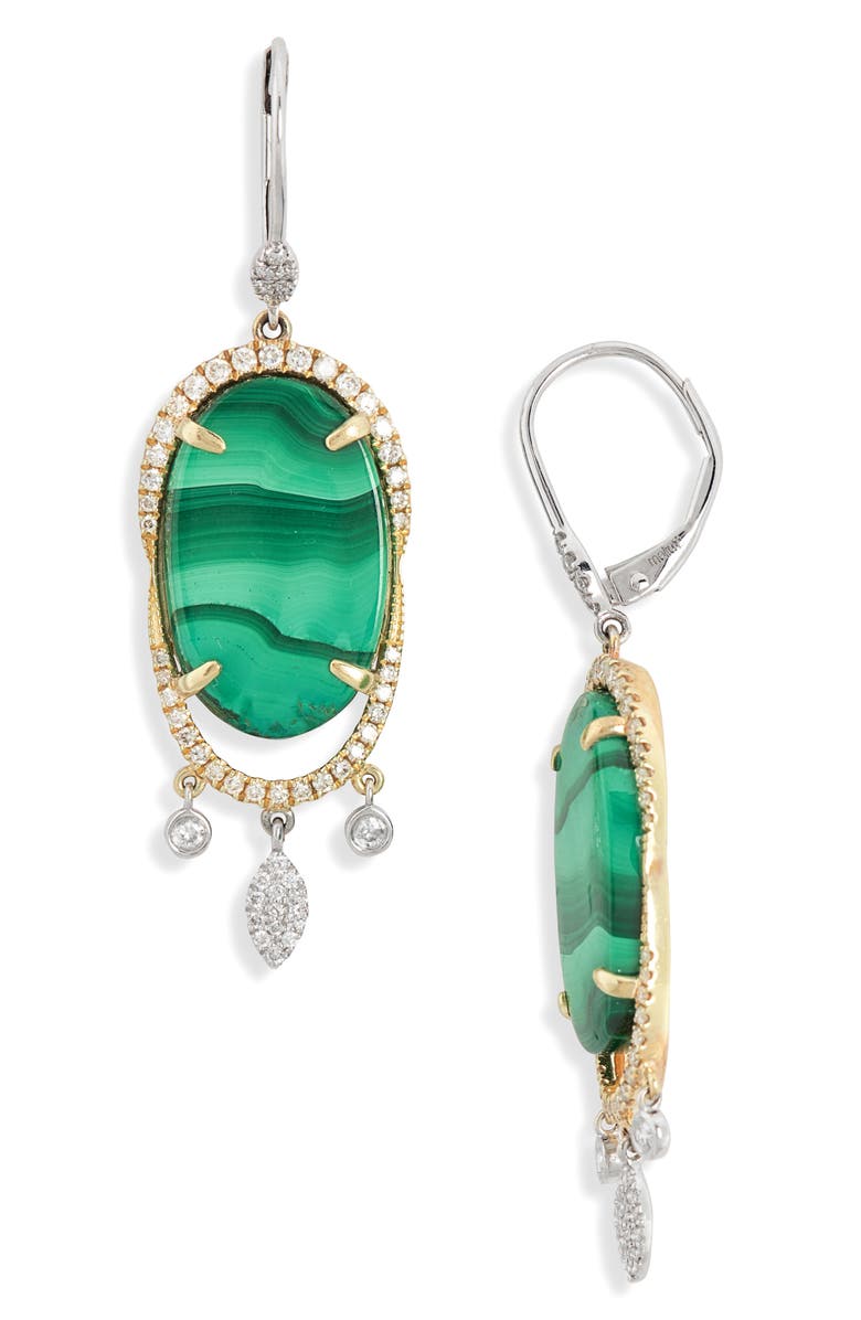Meira T 14K Gold Malachite & Diamond Halo Drop Earrings | Nordstromrack