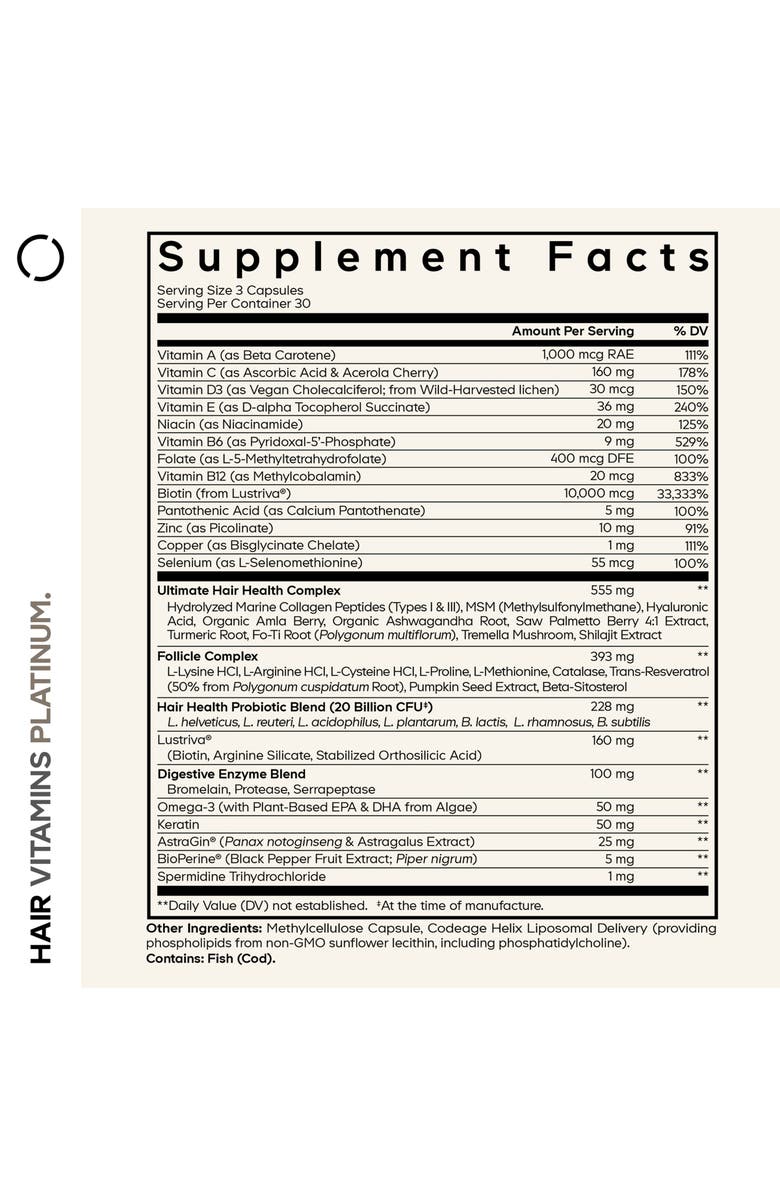 Codeage Hair Vitamins Platinum, Lustriva, AstraGin Supplement | Nordstrom