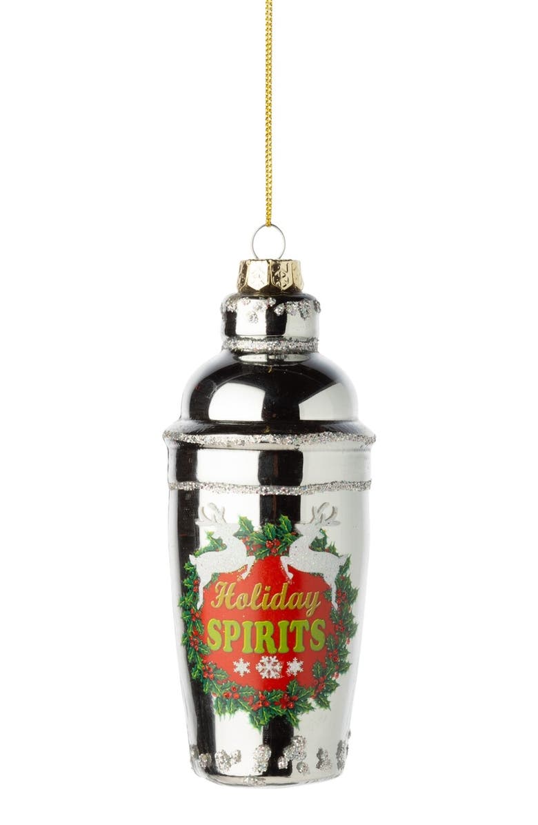 Silver Tree Cocktail Shaker Glass Ornament | Nordstrom