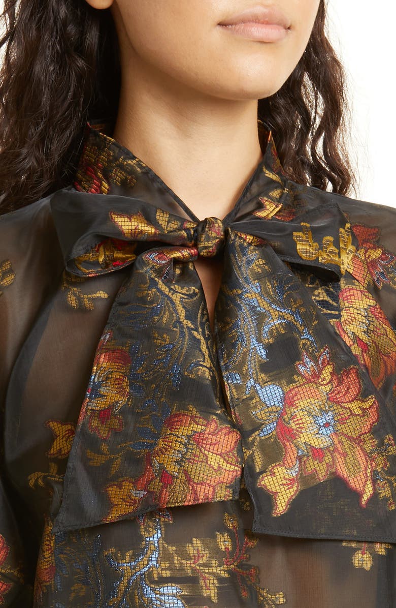 Ted Baker London Marshil Metallic Pussy Bow Puff Sleeve Top | Nordstromrack