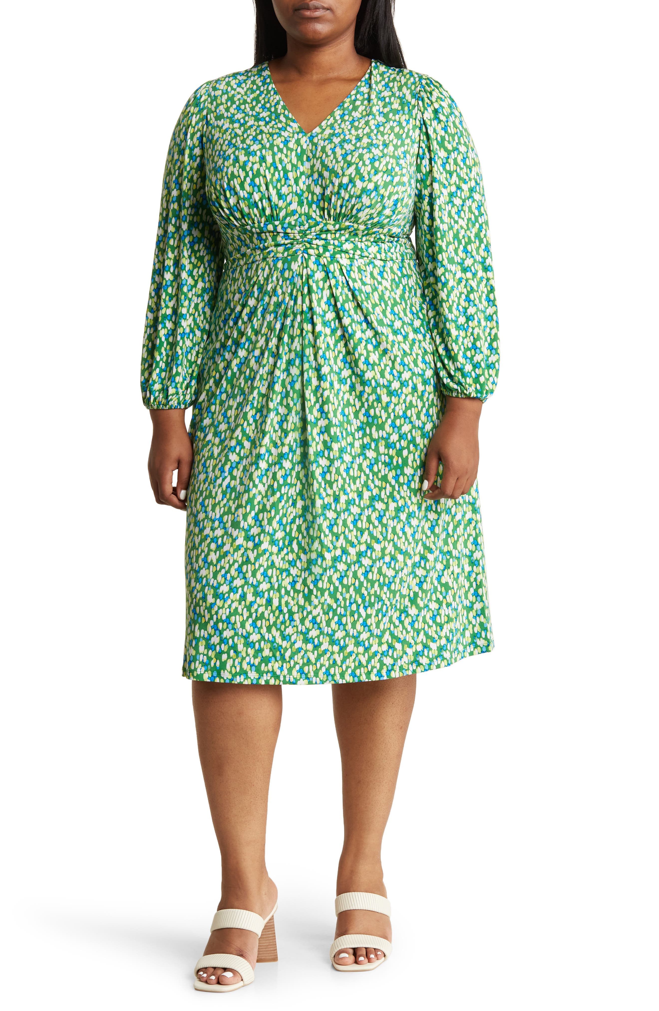 London Times V-Neck Long Sleeve Midi Dress | Nordstromrack