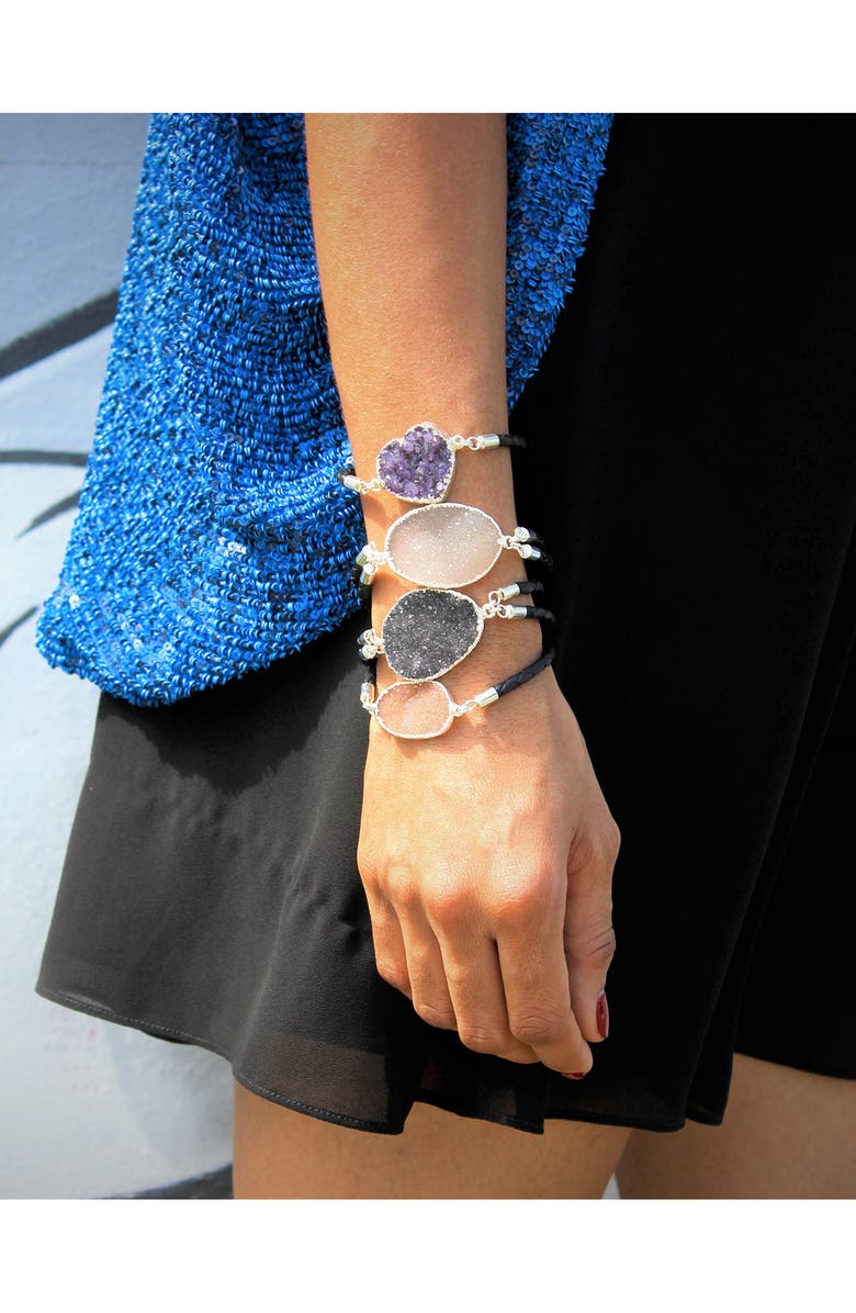 Liza Schwartz Sterling Silver Natural Drusy Braided Leather Bracelet ...