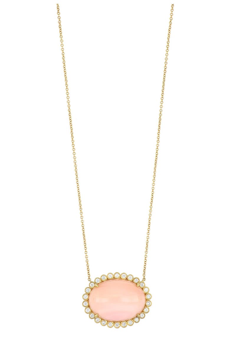Bony Levy 18K Yellow Gold Large Oval Pink Opal & Diamond Necklace ...