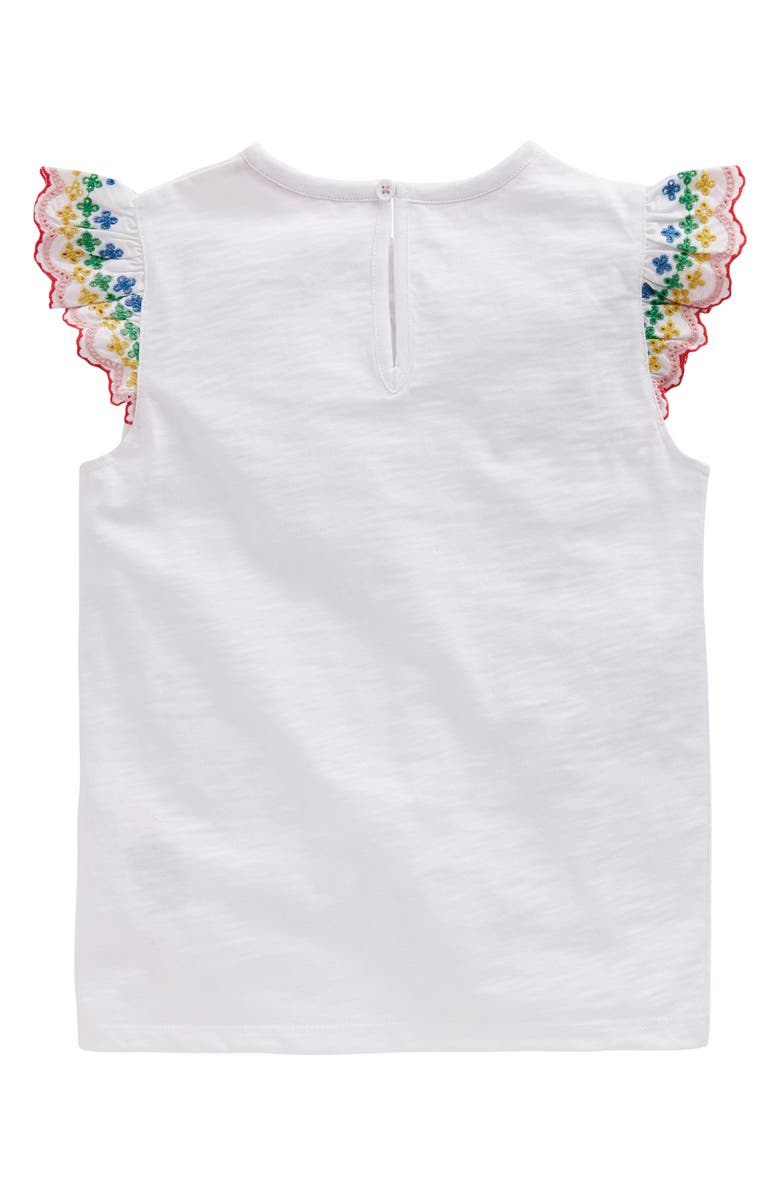 Mini Boden Kids' Embroidered Eyelet Flutter Sleeve Cotton T-Shirt ...