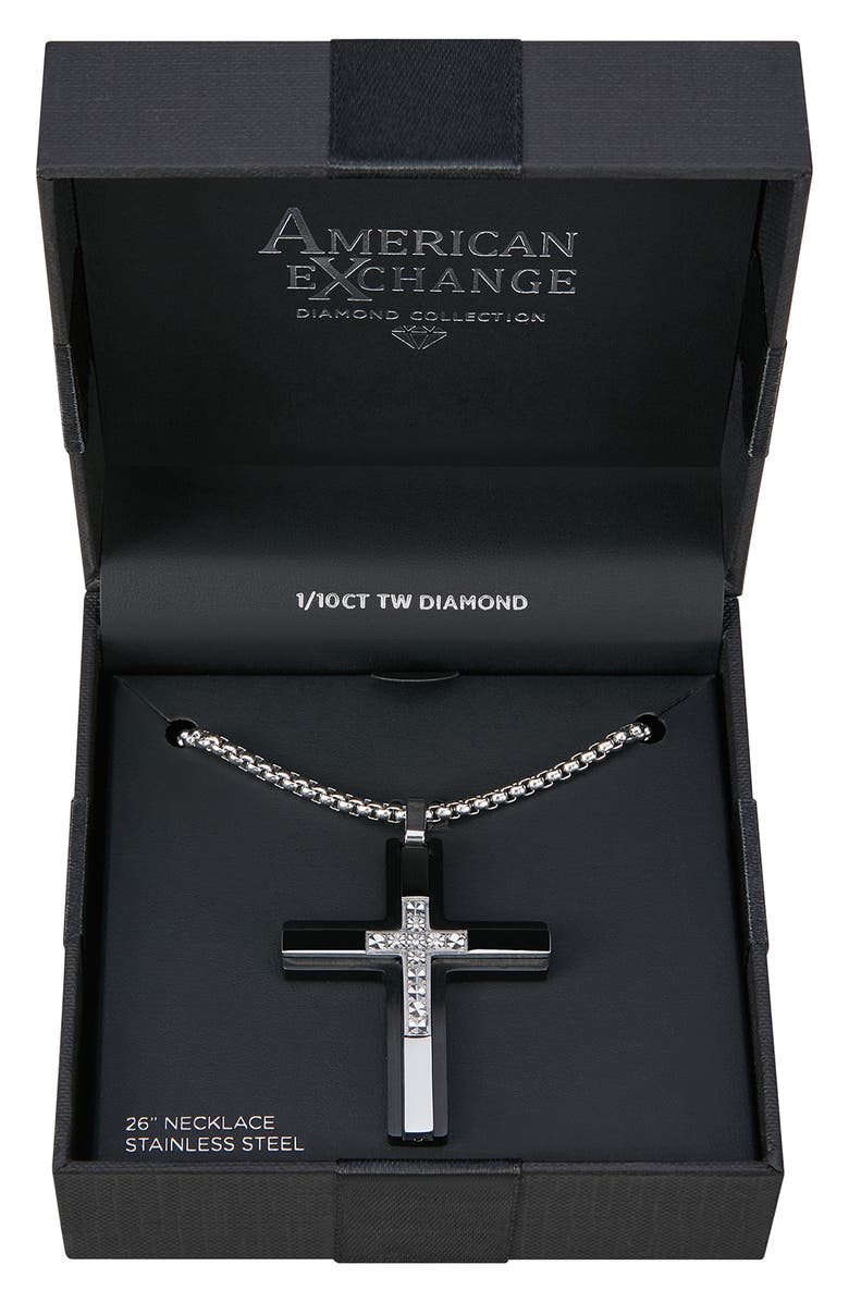 AMERICAN EXCHANGE Men's Stainless Steel Diamond Cross Pendant Necklace ...