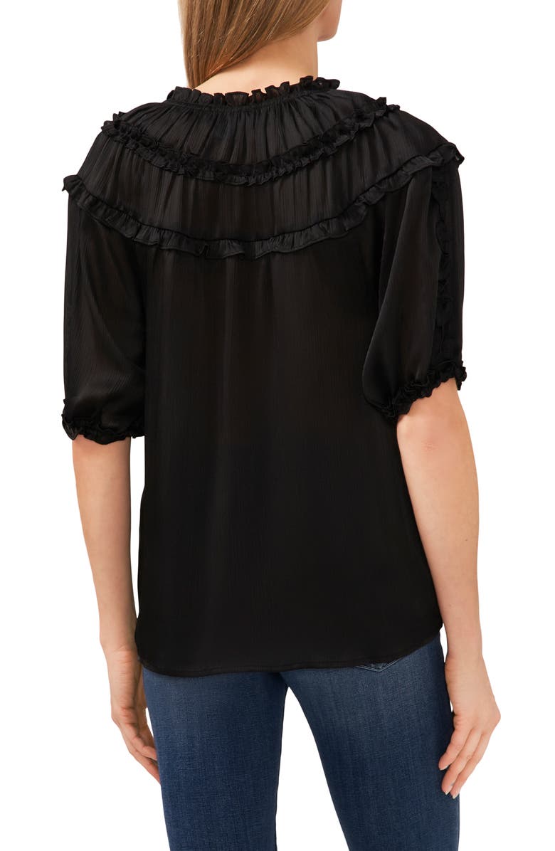 CeCe Ruffle Yoke Satin Top | Nordstrom