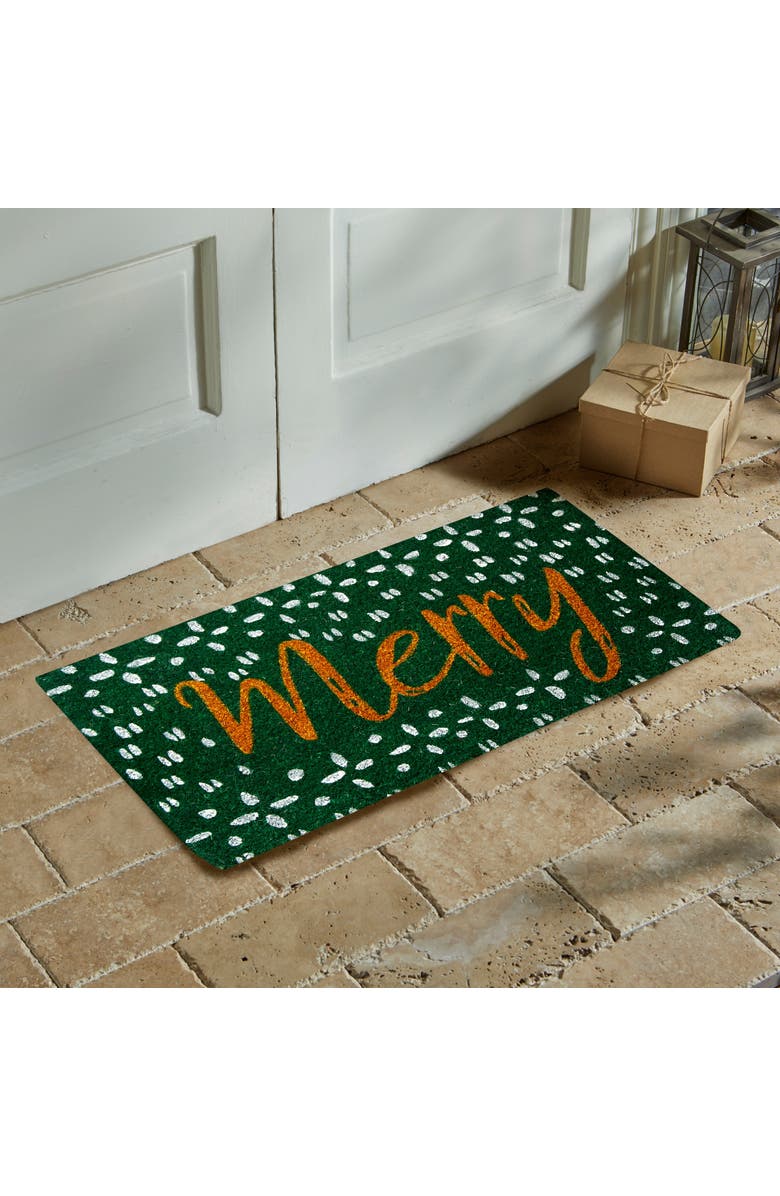 tag Merry Sentiment Christmas Holiday Coir Door Mat Green | Nordstrom