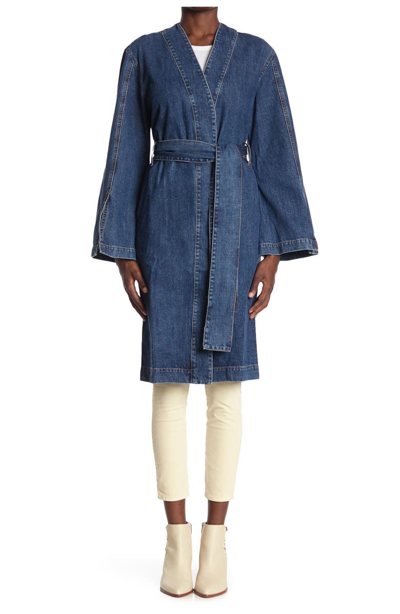 Ganni Blue Washed Denim Wrap Coat | Nordstromrack
