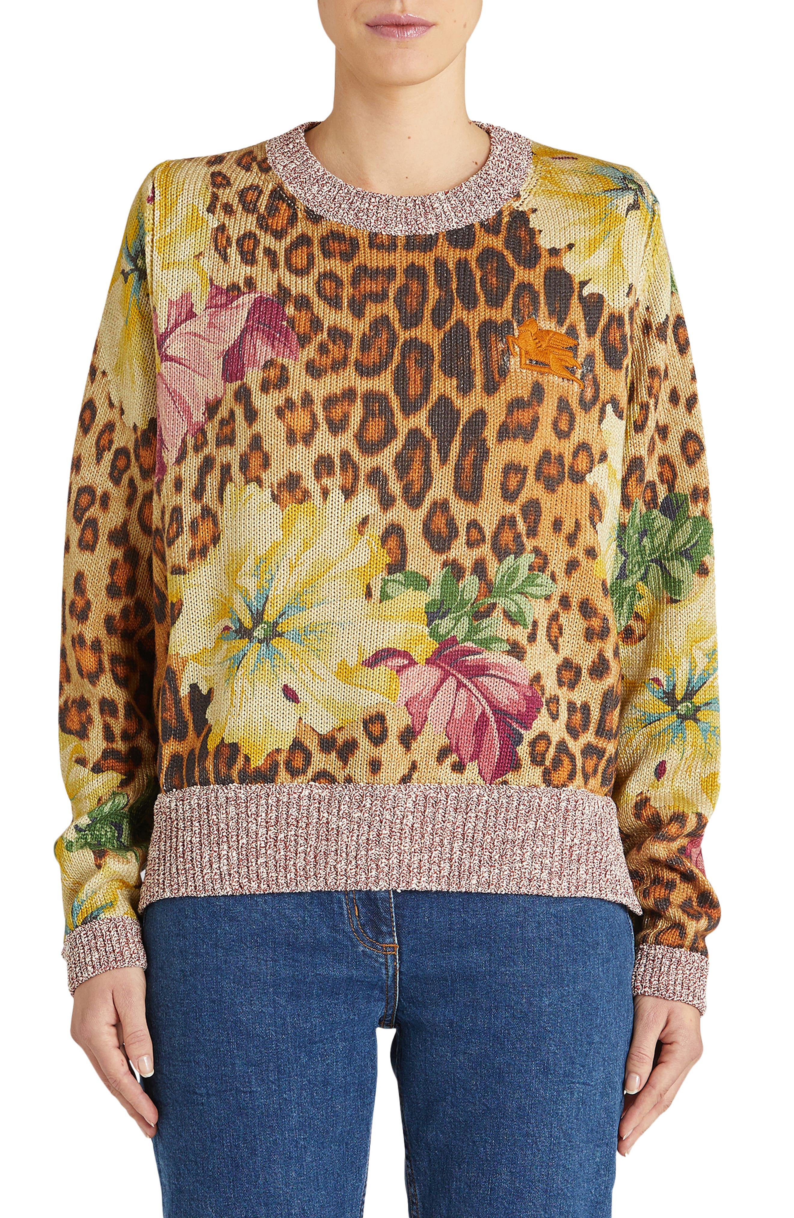 Etro Riverside Floral & Leopard Print Linen & Silk Sweater | Nordstrom