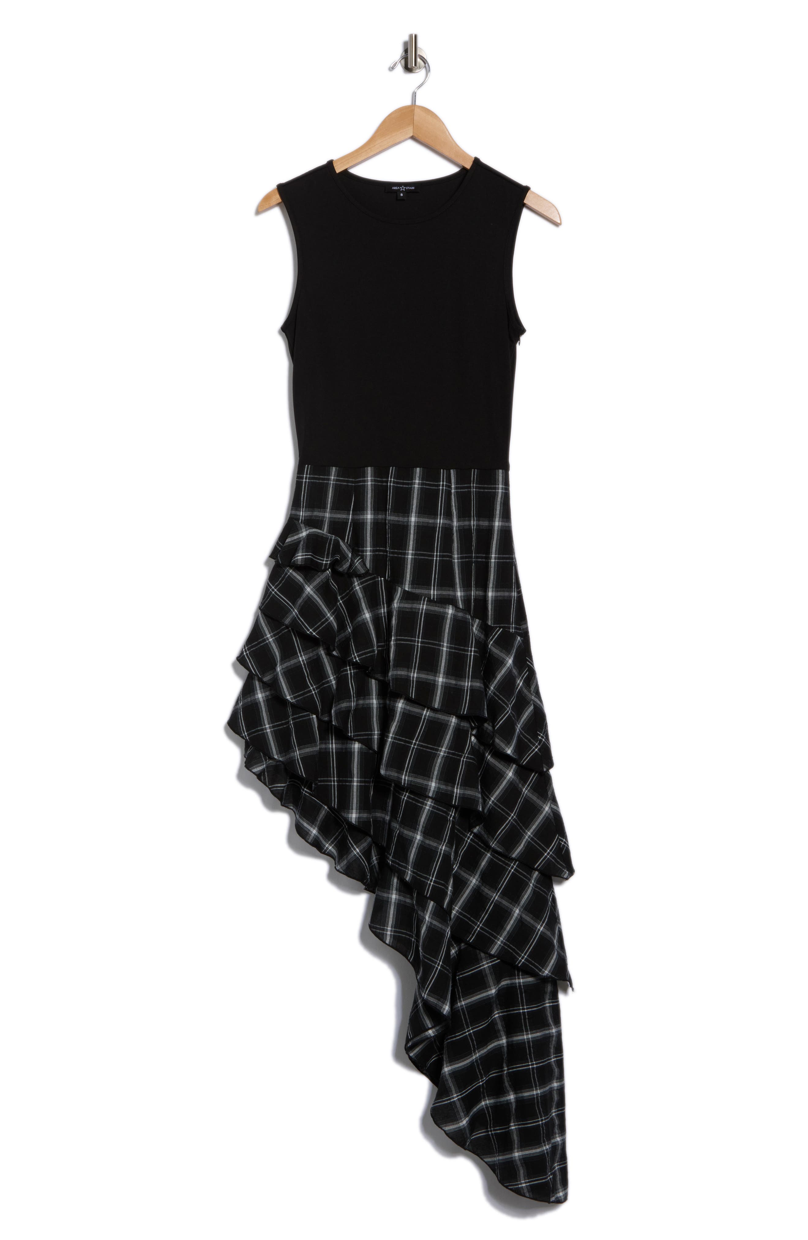 AREA STARS Asymmetrical Plaid Mixed Media Dress | Nordstromrack