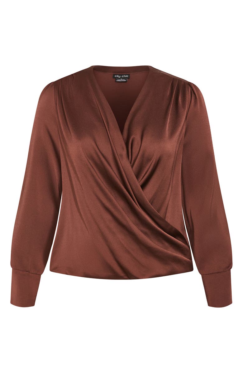 City Chic Alena Satin Faux Wrap Top | Nordstromrack