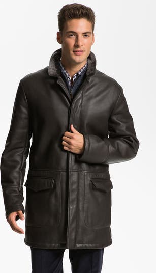 Canali Shearling-Lined Leather Coat | Nordstrom
