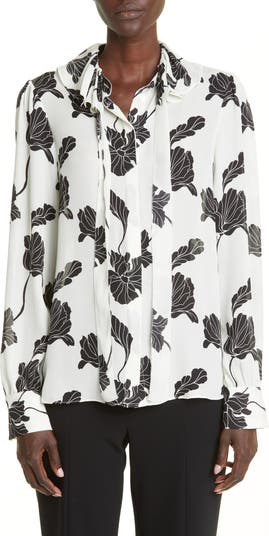 Adam Lippes Floral Print Ruffle Bib Silk Georgette Blouse | Nordstrom