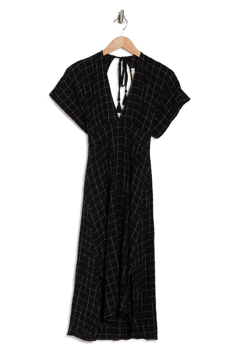 Lovestitch Windowpane Print V-Neck Short Sleeve Midi Dress | Nordstromrack