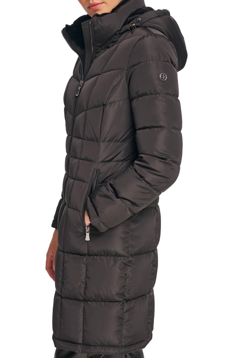 Calvin Klein Water Resistant Puffer Coat with Faux Fur Lining ...