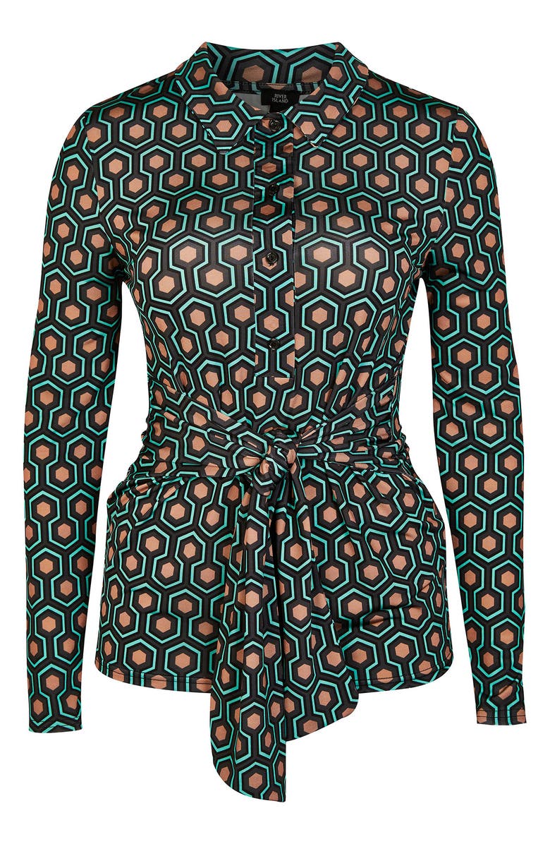 River Island Geo Print Long Sleeve Tie Front Shirt | Nordstromrack