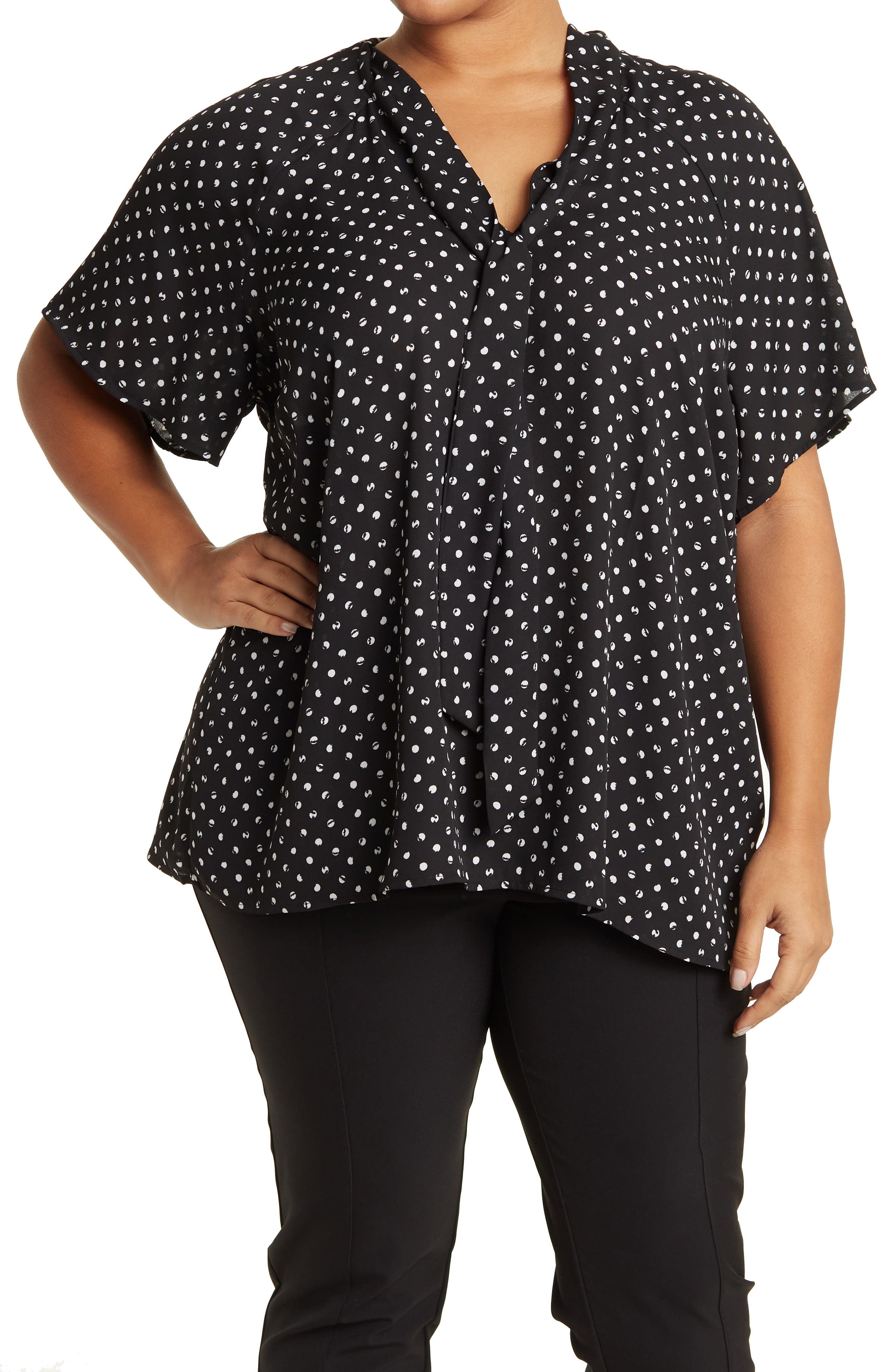 Pleione Short Sleeve Tie Neck Blouse | Nordstromrack
