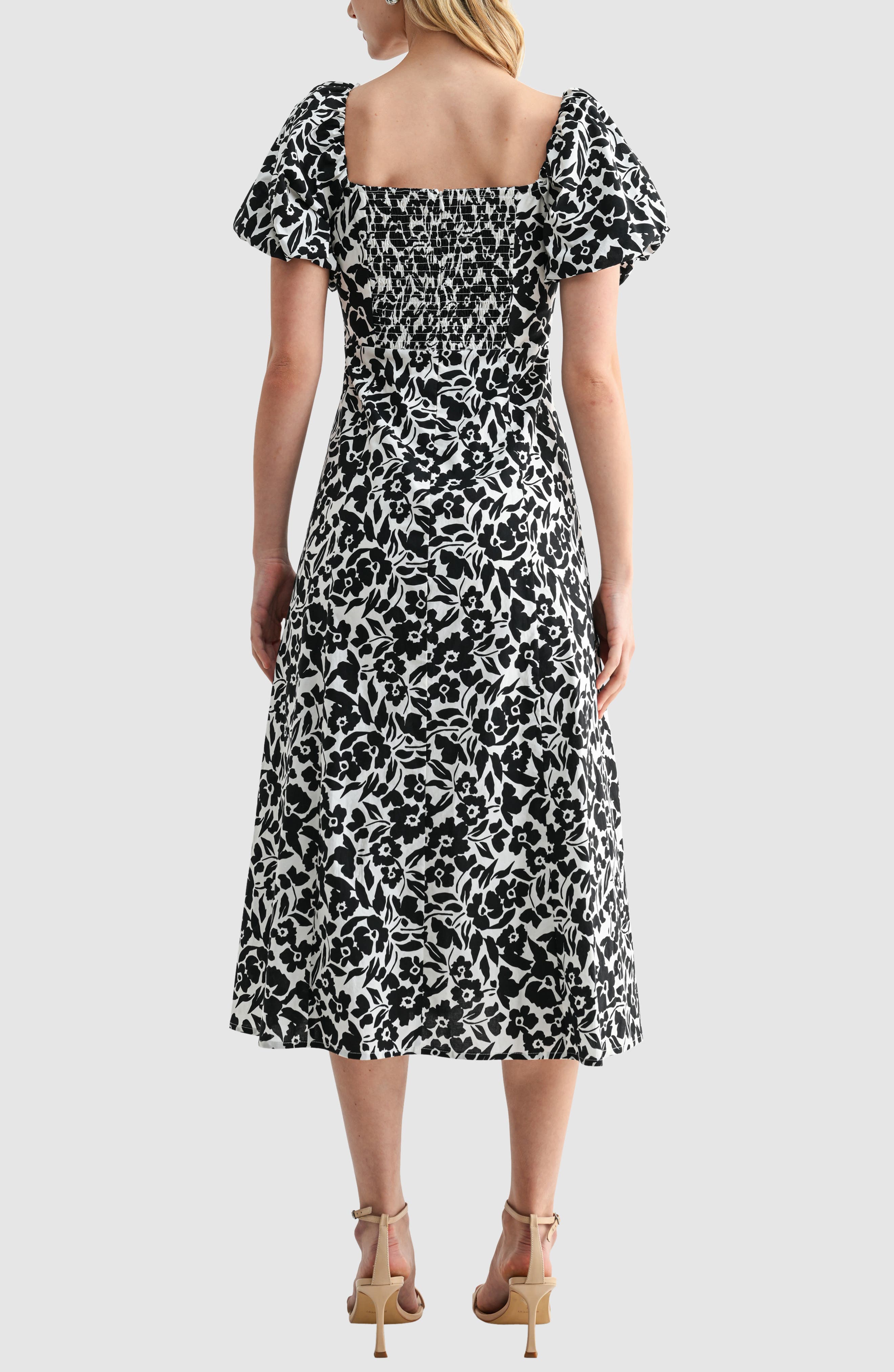 Lush Floral Puff Sleeve A-Line Midi Dress | Nordstromrack
