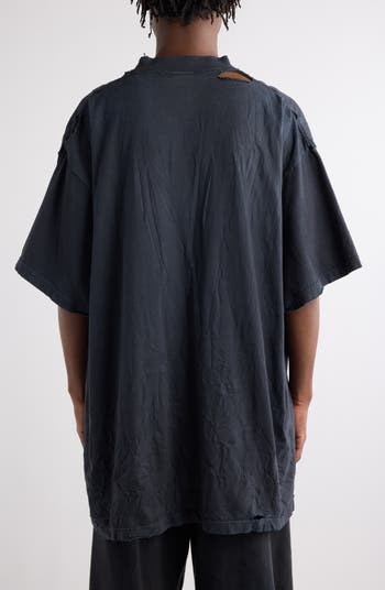 Balenciaga Planet Earth Distressed Oversize Cotton Graphic T Balenciaga Planet Earth Distressed Oversize Cotton Graphic T