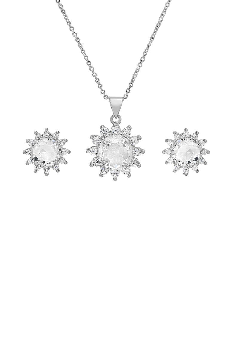 HMY JEWELRY CZ Cluster Pendant Necklace & Stud Earrings Set | Nordstromrack