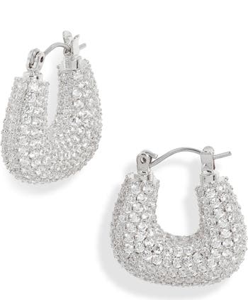 Nordstrom Wide Pave Cubic Zirconia Hoop Earrings in Clear Silver at Nordstrom