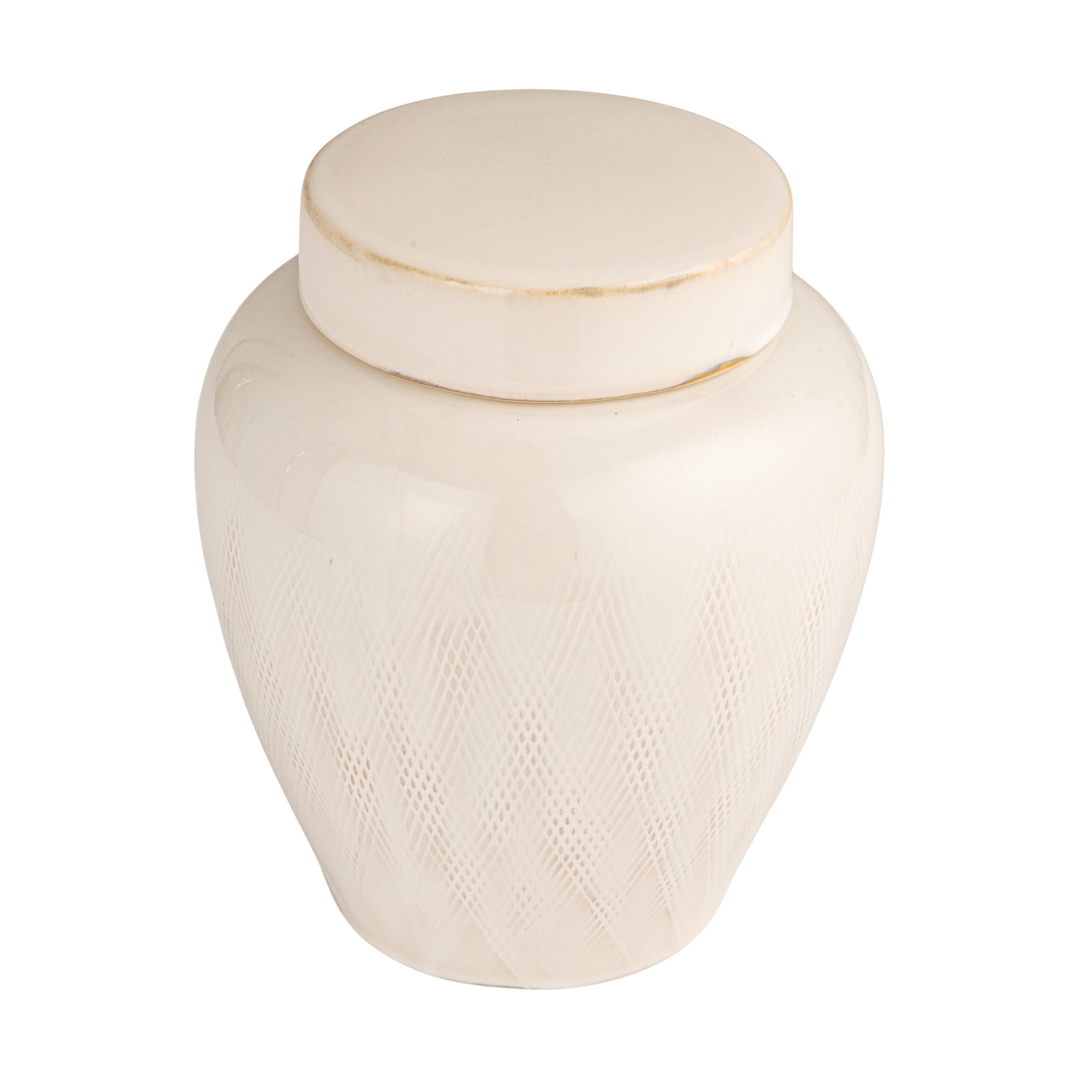 Storied Home Decorative Debossed Stoneware Ginger Jar with Pattern, Lid ...