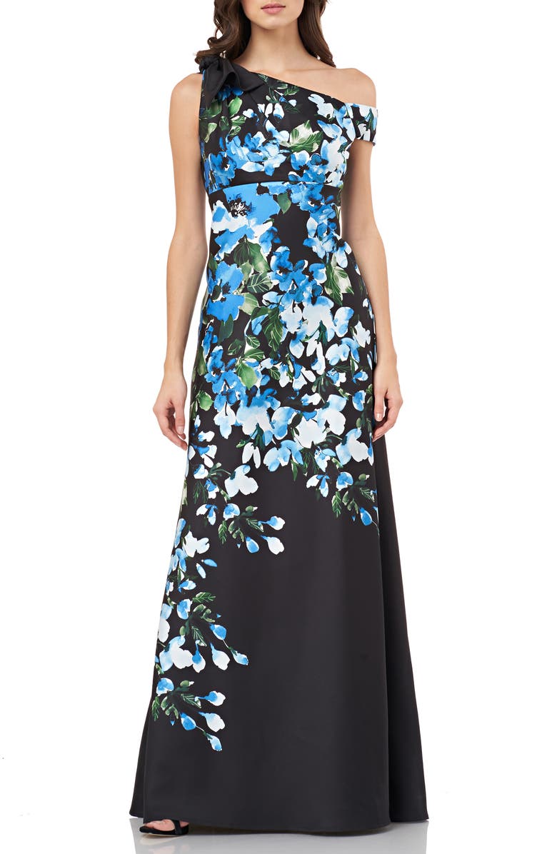 Carmen Marc Valvo Infusion Floral Print Bow Shoulder Gown | Nordstrom