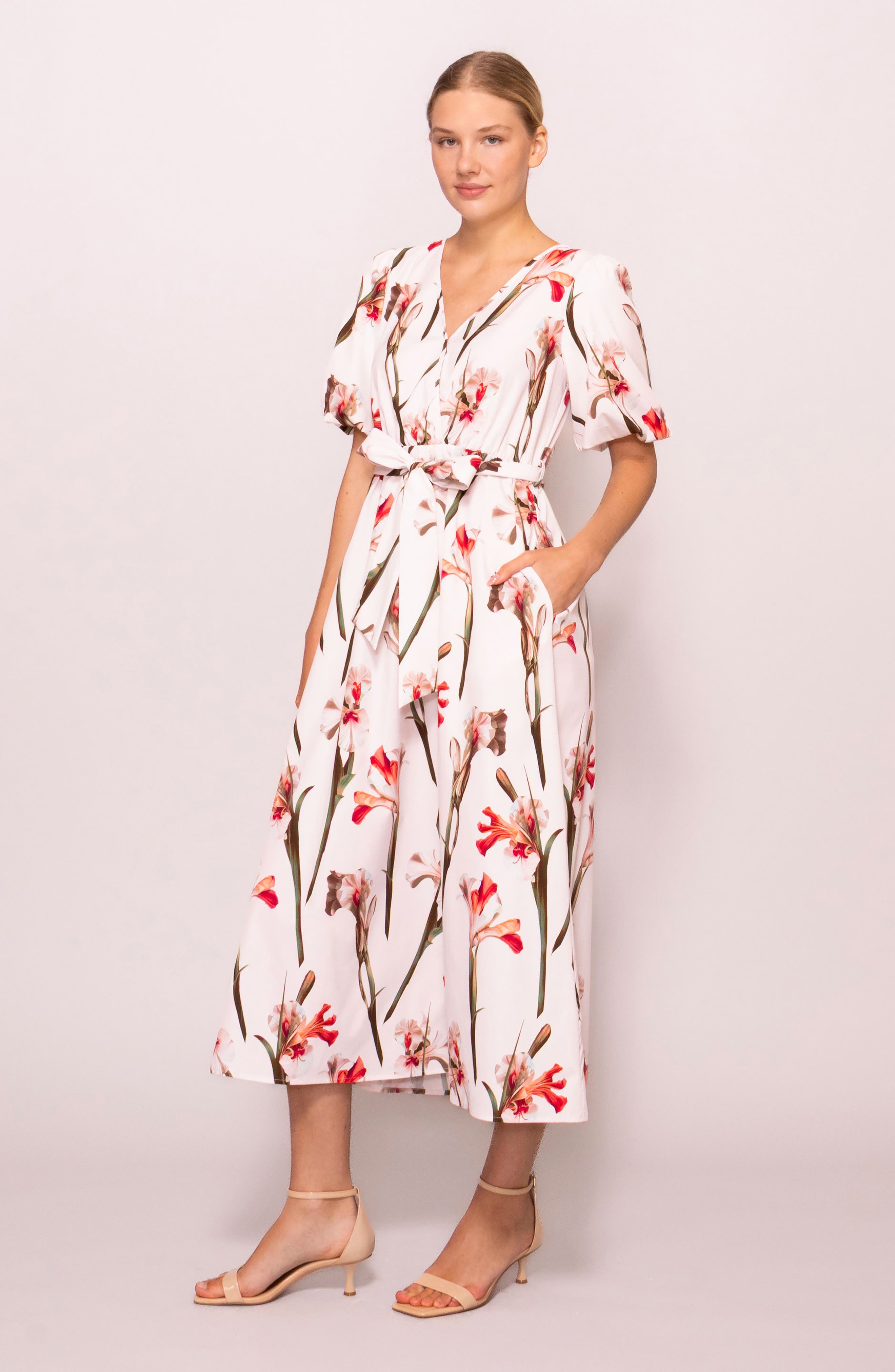 MELLODAY Tie Waist Midi Dress | Nordstromrack