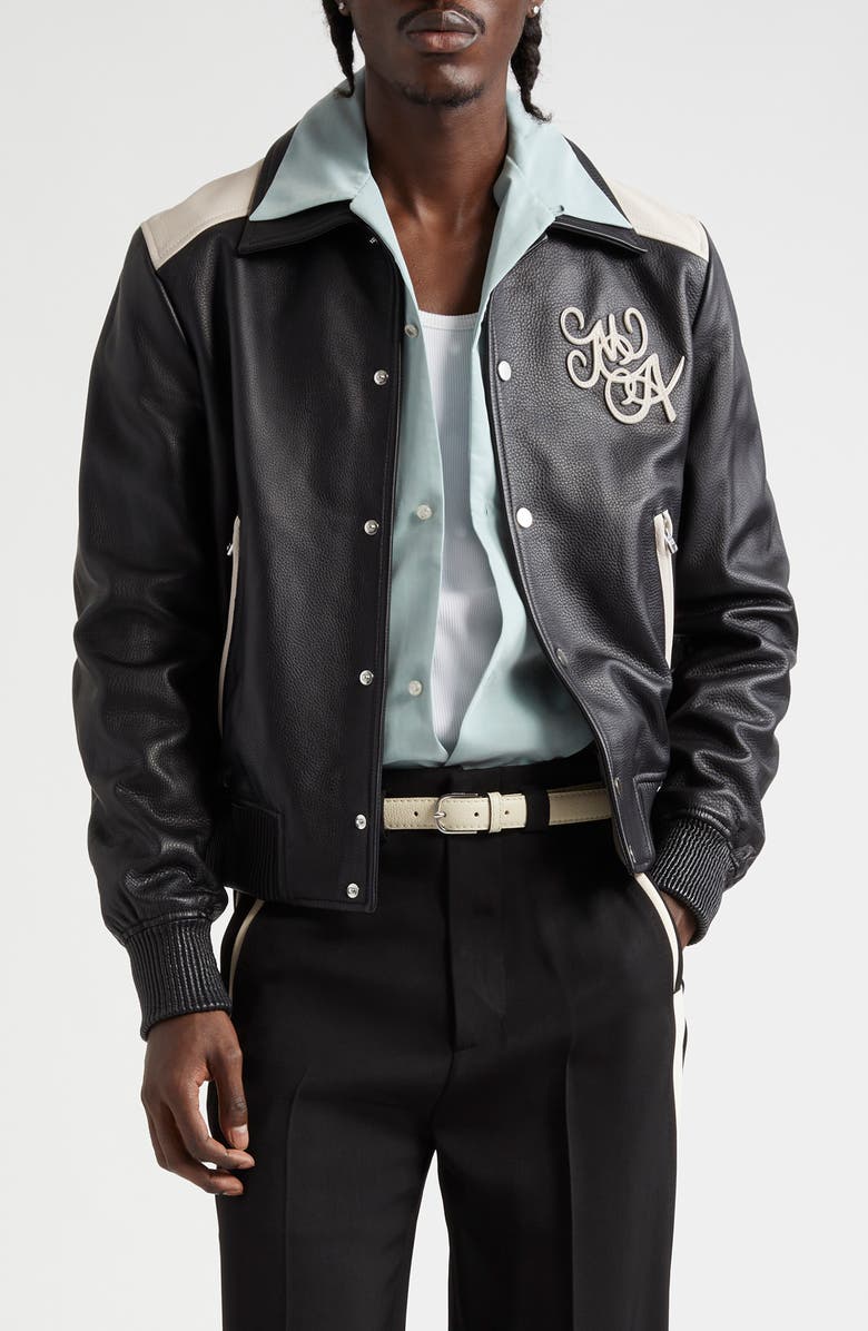 AMIRI Logo Patch Colorblock Leather Bomber Jacket | Nordstromrack