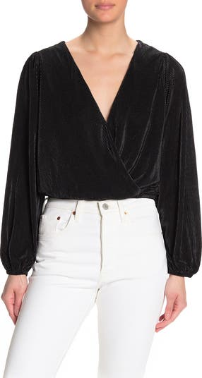 ASTR the Label Plisse Long Sleeve Surplice Wrap Top | Nordstromrack