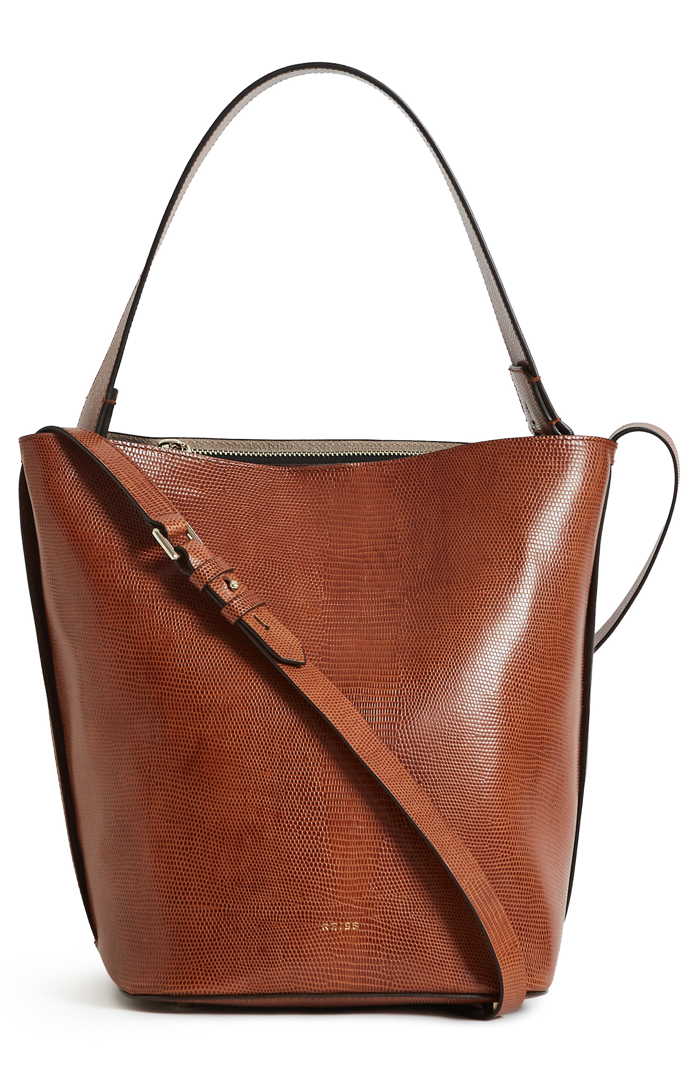 Reiss Hudson Lizard Embossed Leather Bucket Bag | Nordstromrack