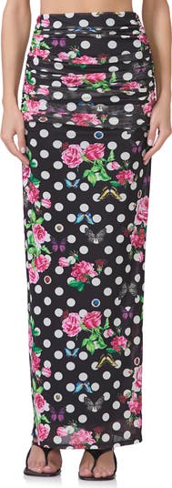 AFRM Bevin Print Ruched Powermesh Maxi Skirt | Nordstromrack