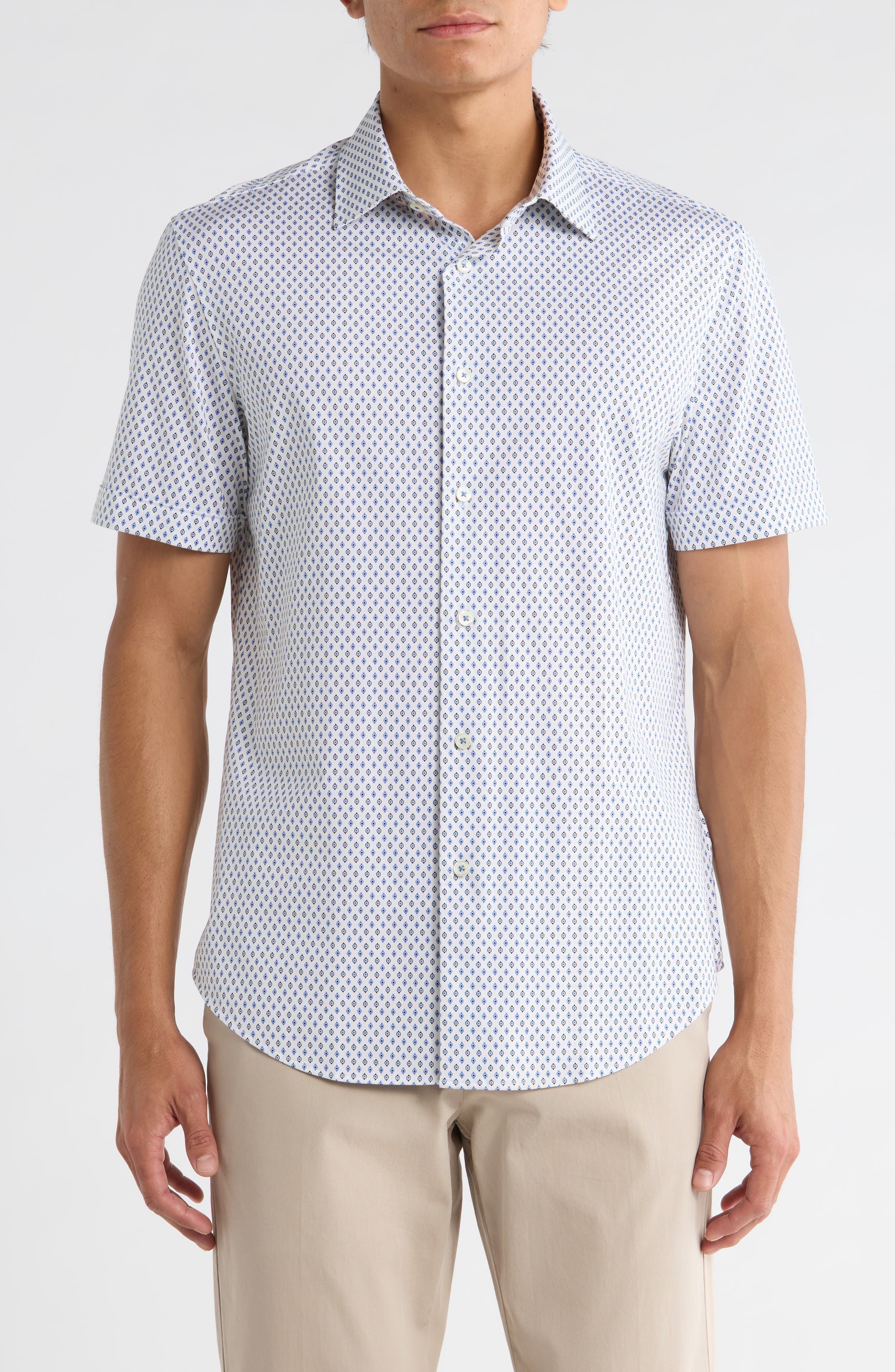 Bugatchi Miles Short Sleeve 8-Way Stretch OoohCotton® Button-Up Shirt ...