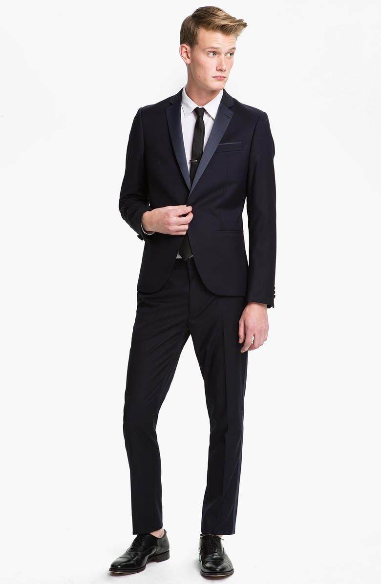 Topman Navy Satin Trim Trousers | Nordstrom