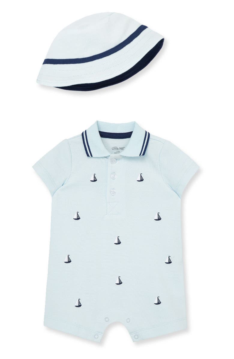 Little Me Sailboats Cotton Romper & Bucket Hat Set | Nordstromrack