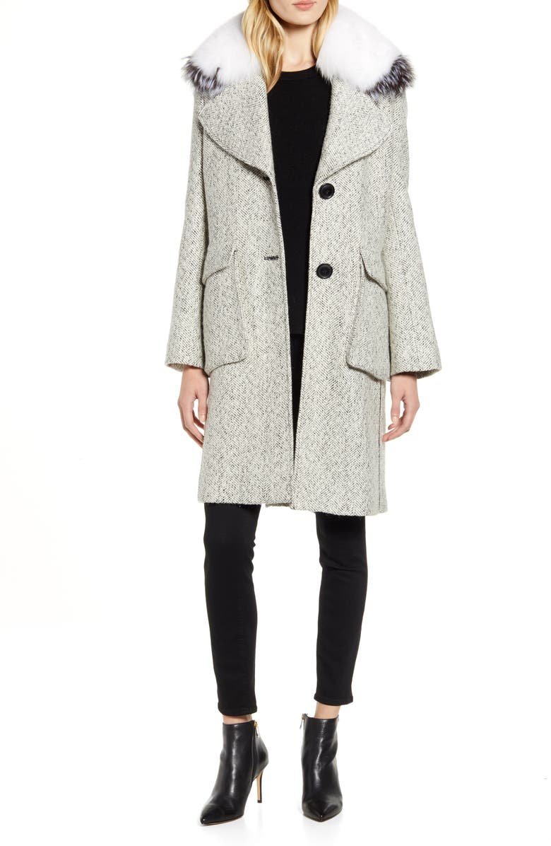 Derek Lam 10 Crosby Tweed Coat with Genuine Fox Fur Trim | Nordstromrack