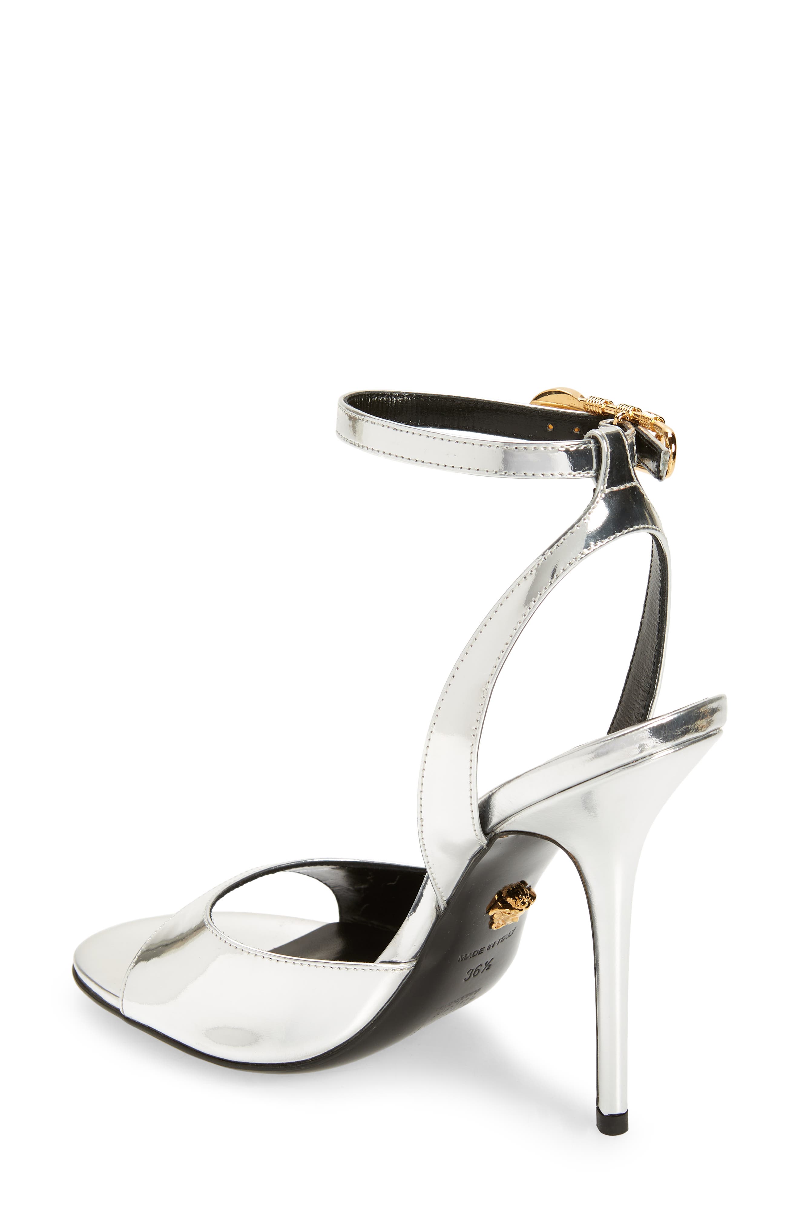 Versace Safety Pin Metallic Ankle Strap Sandal (Women) | Nordstromrack