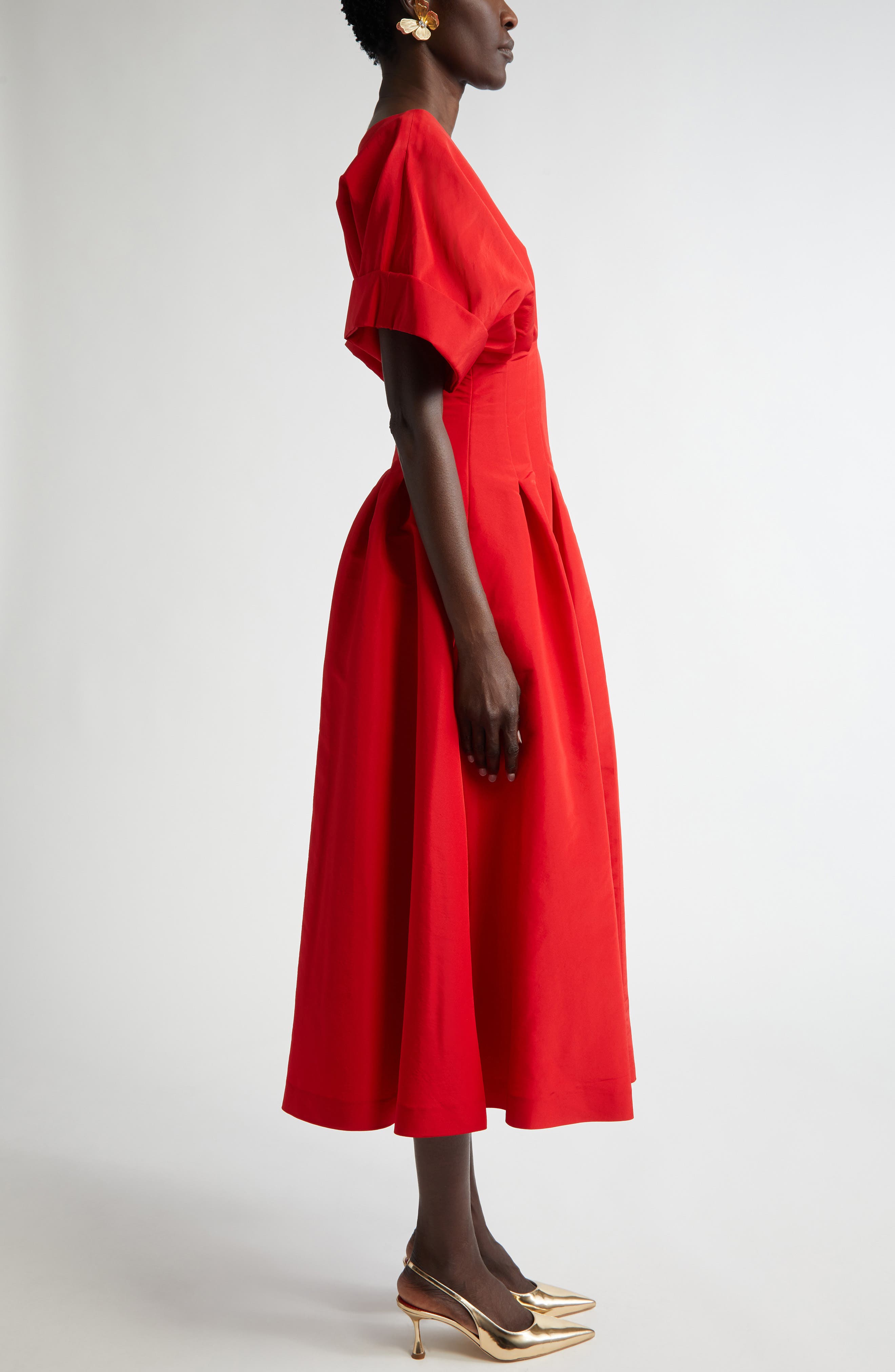 Carolina Herrera Gathered Waist Silk Faille Midi Dress | Nordstrom
