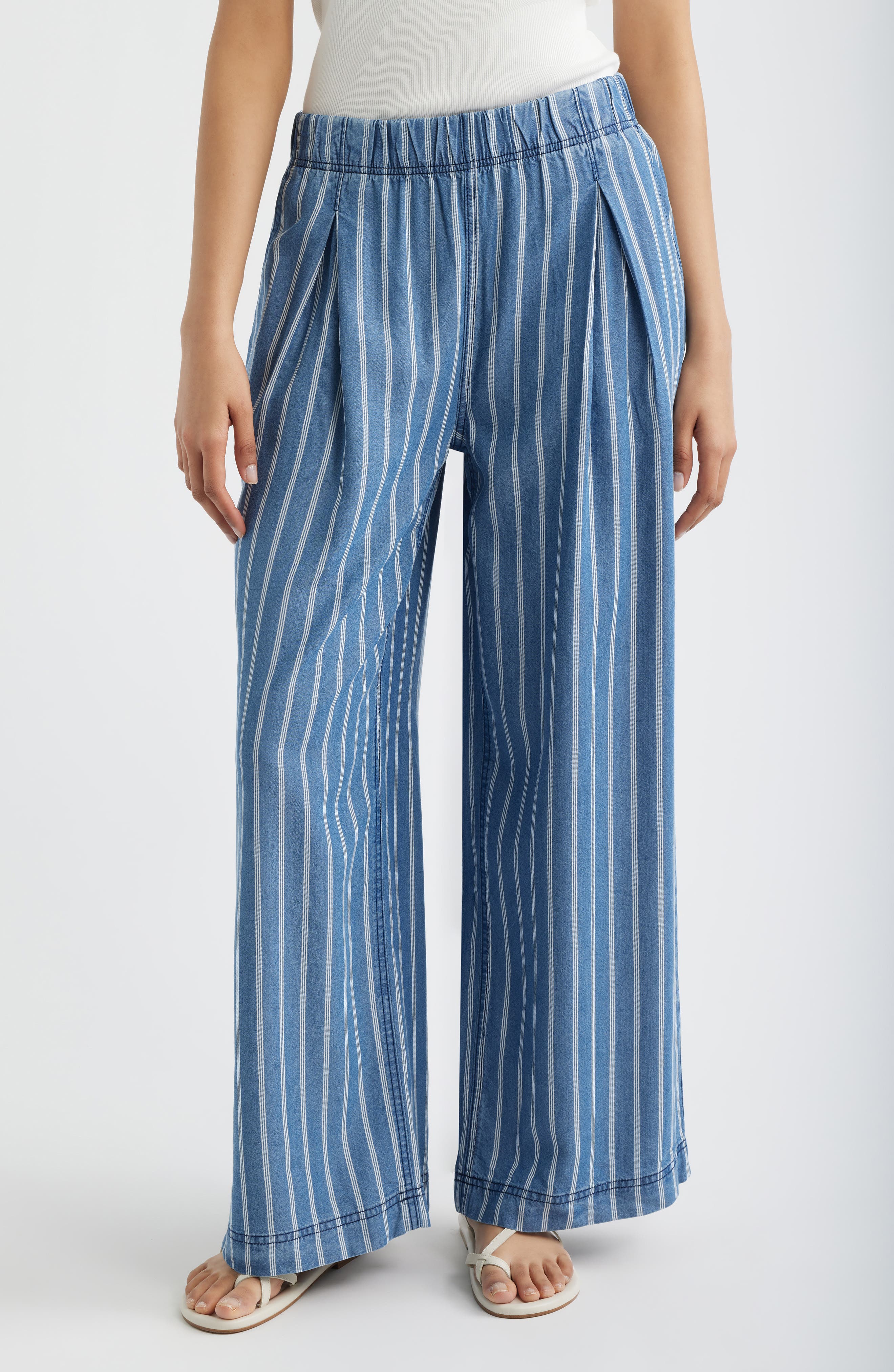 CITY BLUES Pleated Stripe Wide Leg Denim Pants | Nordstrom